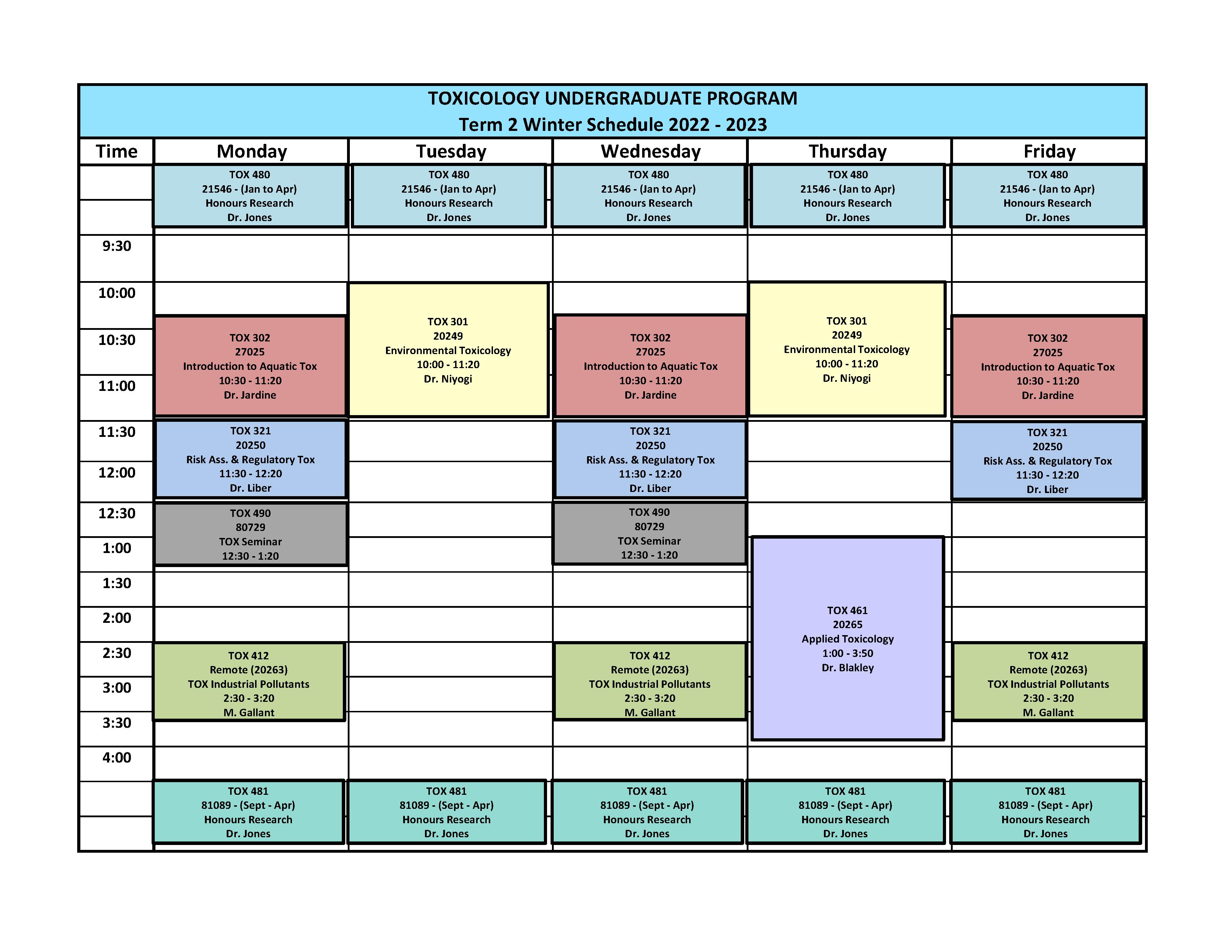 Course Schedules - Toxicology Centre | University of Saskatchewan